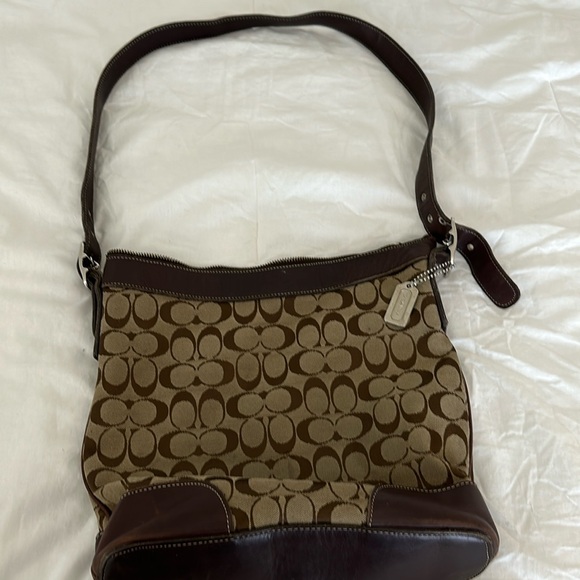 Coach | Bags | Coach Signature Monogramed Bucket Bag Brown Cream ...